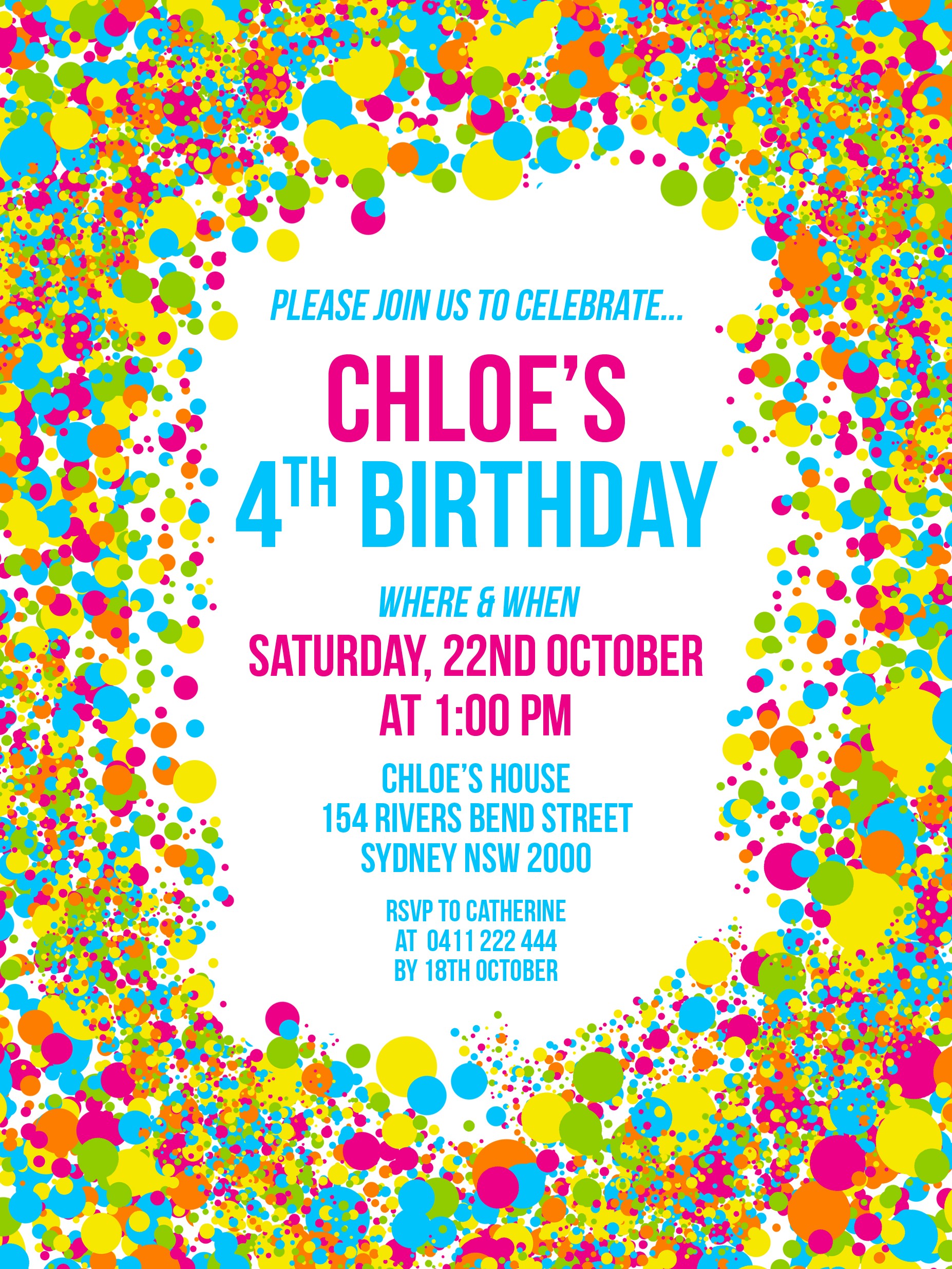 Confetti Party Invitation - CustomiseMe by Harvey Norman