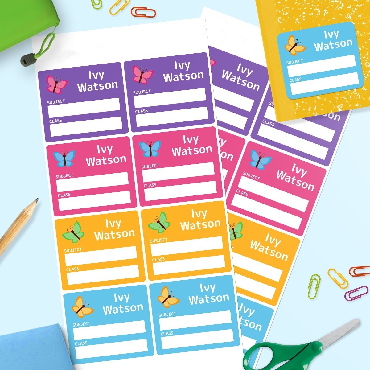Butterfly School Book Labels - CustomiseMe by Harvey Norman