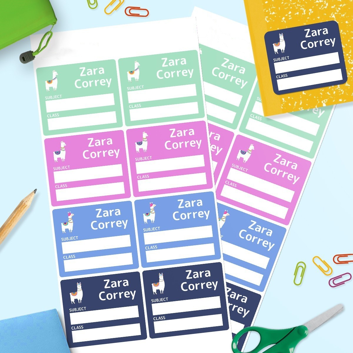 Llama School Book Labels - CustomiseMe by Harvey Norman