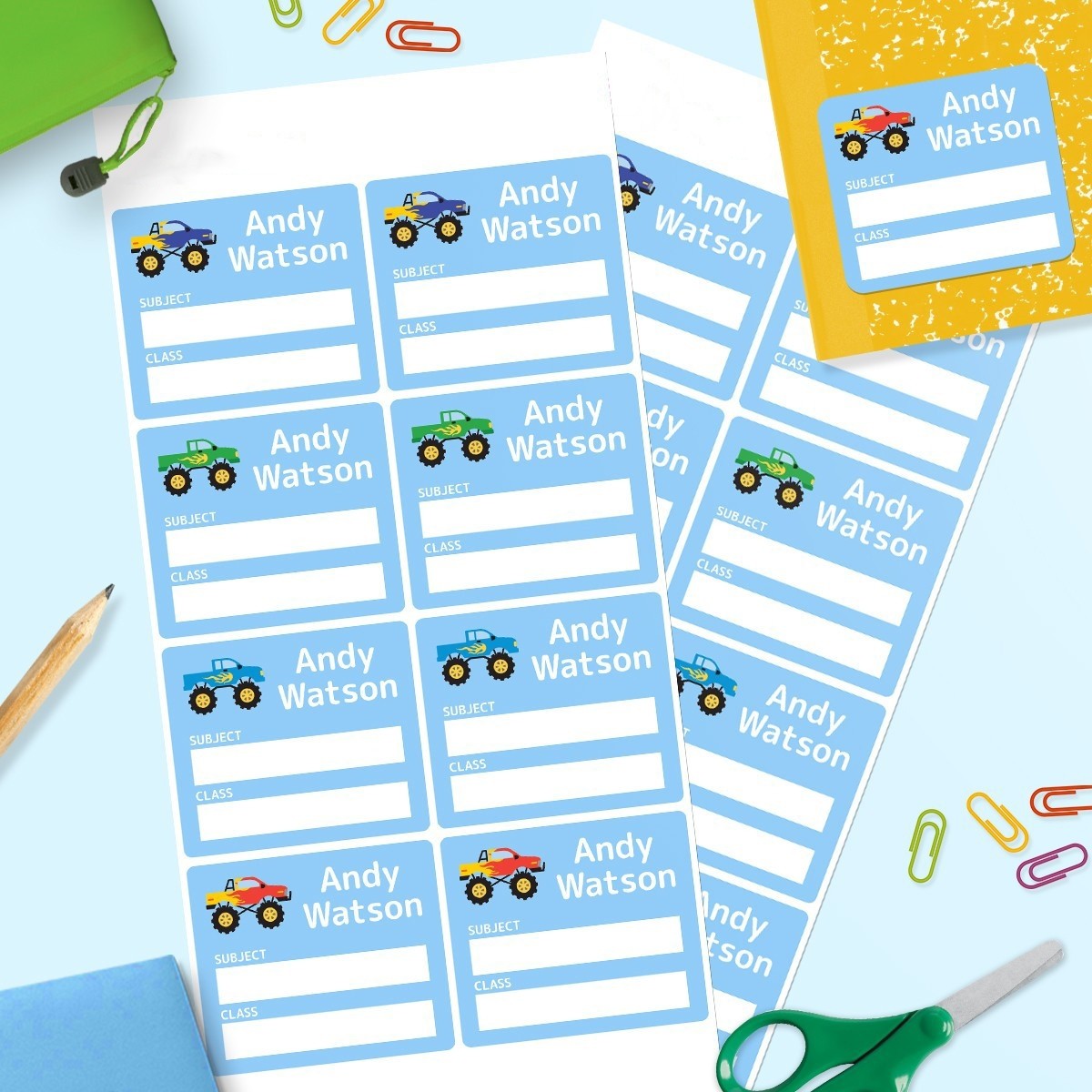 Monster Truck School Book Labels - CustomiseMe by Harvey Norman
