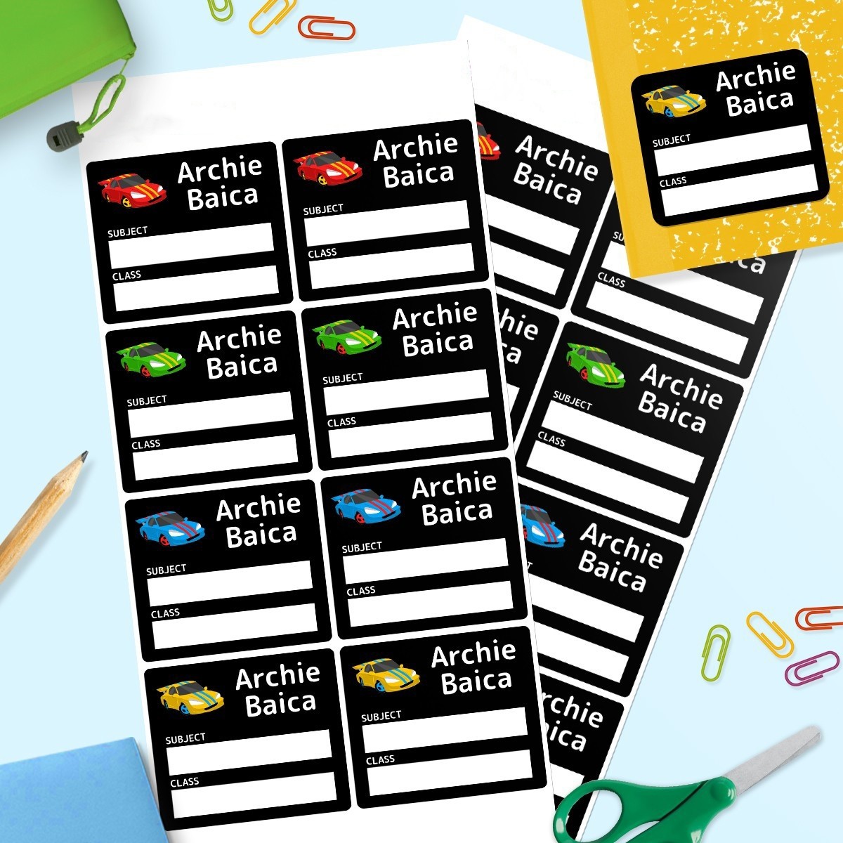 Race Cars School Book Labels - CustomiseMe by Harvey Norman